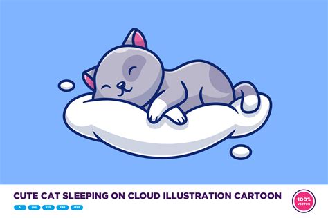 Cute Cat Sleeping On Cloud Illustration Graphic By Catalyststuff