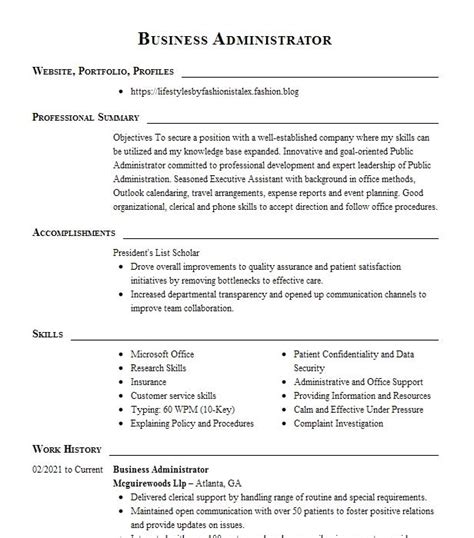 Master Of Business Administration Resume