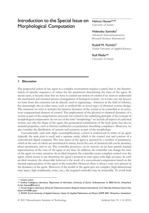 pdf introduction to the special issue on morphological computation