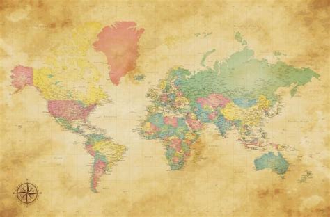 Mapa Mundi Vintage 103 Cm Comprimento X 67 Cm Altura Citimaps