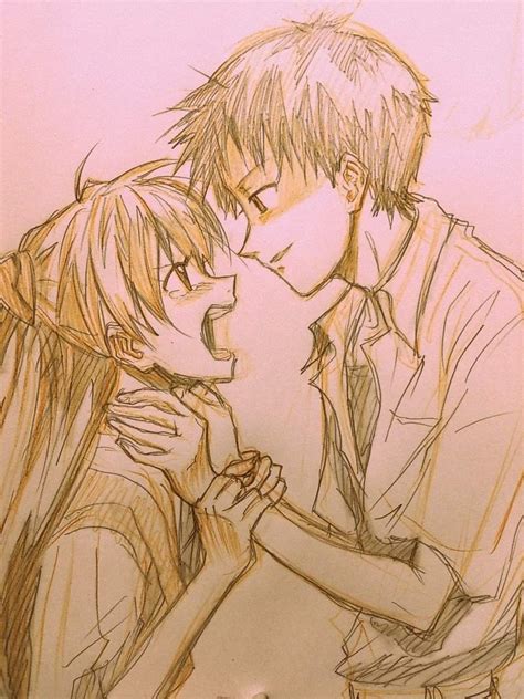 A Drawing Of Two People Kissing Each Other