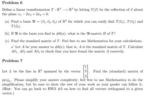 solved 6 define a linear transformation t r 3 −→ r 3 by