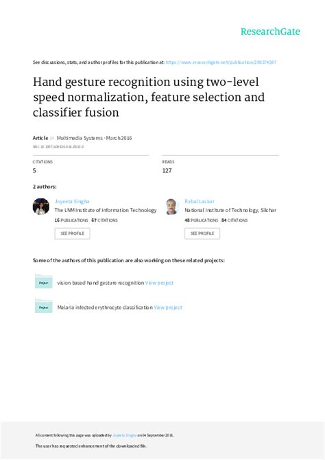 pdf hand gesture recognition using two‑level speed normalization feature selection and