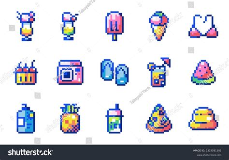 Pixel Art Retro Y2k Summer Set 8bit Retro Style Royalty Free Stock