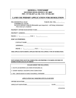 Fillable Online Land Use Permit DEMOLITION Howell Township Michigan