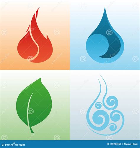 Quatro Elementos Naturais Terra Gua Ar E Fogo Vetor Ilustra O Do