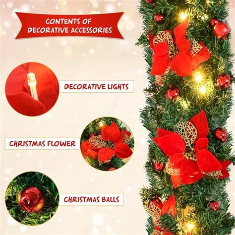 270cm Guirlande Sapin Artificiel Lumineuse Noël Guirlande de Rotin
