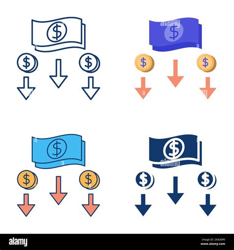 Deflation Icon Set In Flat And Line Style Recession Downfall Economic