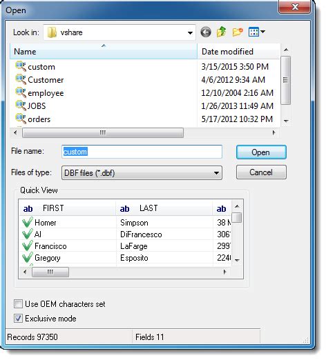 how to open dbf file