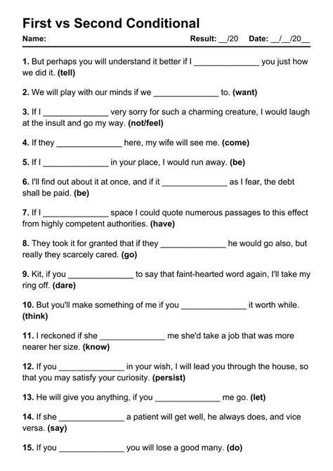 101 Printable First Vs Second Conditional PDF Worksheets Grammarism