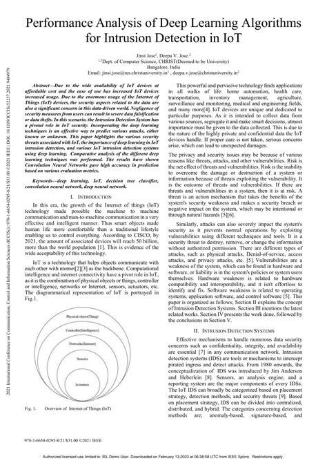 pdf performance analysis of deep learning algorithms for intrusion detection in iot