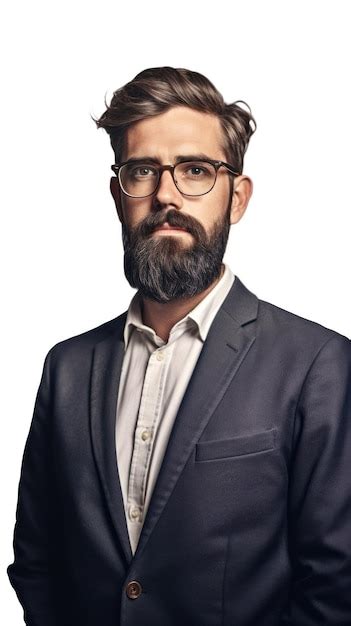 Portrait D Un Homme D Affaires Avec Une Barbe Sur Fond Blanc Neutre
