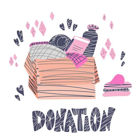 Concepto De La Donaci n Caja Con La Materia Y El Texto Ilustración del