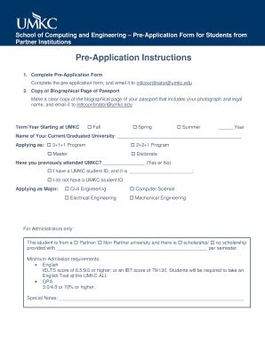 Fillable Online Sce Umkc Pre Application Form School Of Computing And