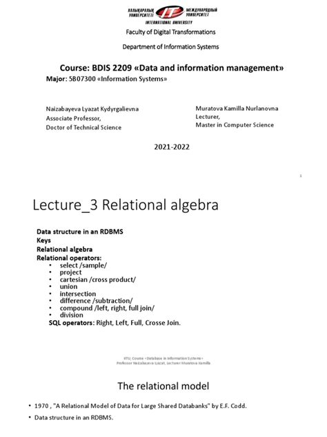 lecture 3 relational algebra pdf relational database relational model