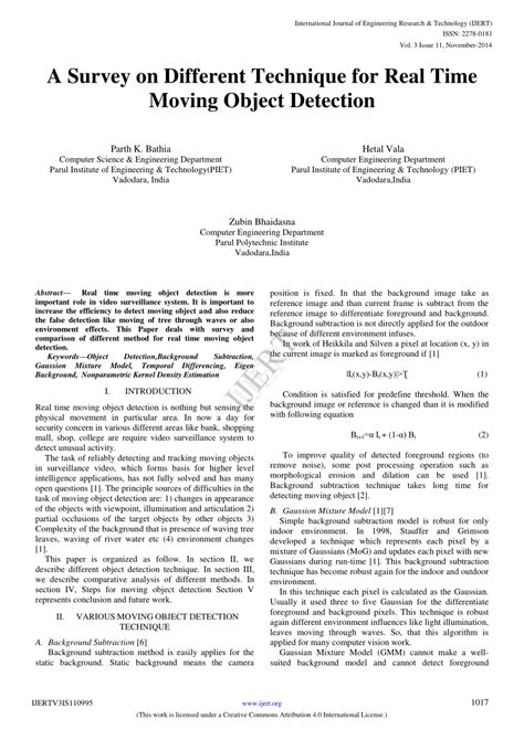 pdf a survey on different technique for real time moving object detection