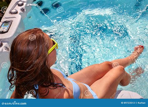 Beautiful Woman Relaxing In Hot Tub Stock Image Image Of Relaxed Beauty 89723513