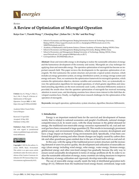 pdf a review of optimization of microgrid operation