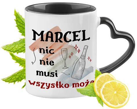 Dla Marcela Kubek Czarny z Uszkiem w Kształcie Serca na Prezent z
