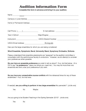 Fillable Online Vpa Uncg Audition Information Form Vpa Uncg Edu Vpa
