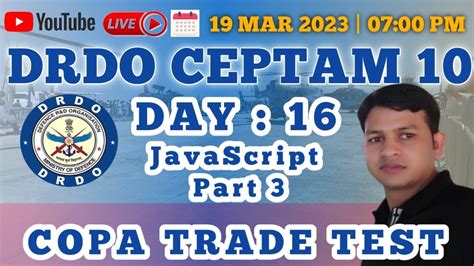 DRDO COPA Skill Test JavaScript Class 3 Day 16 YouTube