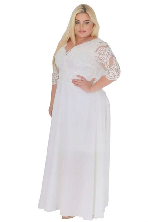Wytworna biała suknia ślubna wieczorowa plus size 12521141498