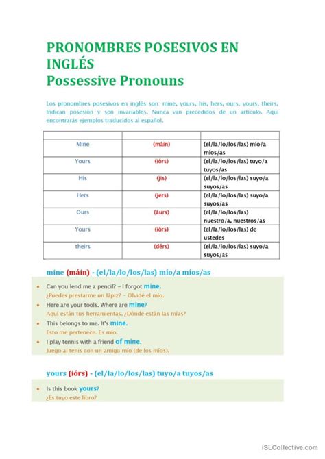 PRONOMBRES POSESIVOS EN INGLES práct English ESL worksheets pdf doc
