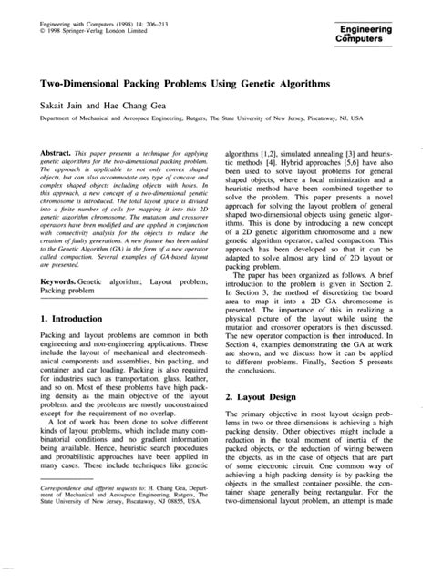 pdf two dimensional packing problems using genetic algorithms