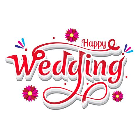 Happy Wedding Lettering Red Text Design Ornament With Heart Clipart