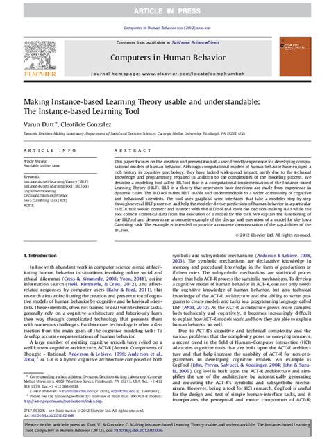 pdf making instance based learning theory usable and understandable the instance based