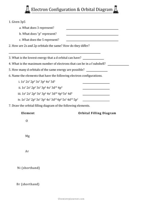 Free Printable Electron Configuration Orbital Diagram Worksheets