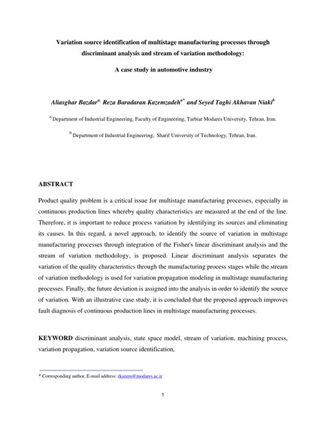 pdf variation source identification of multistage manufacturing processes through discriminant