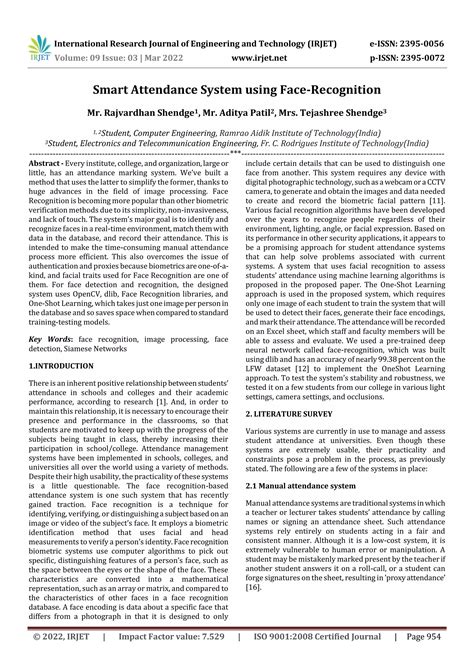 Smart Attendance System Using Face Recognition Pdf