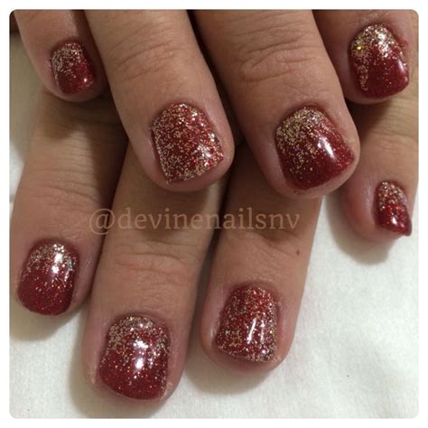 Ruby Red Gel Polish And Gold Glitter Fade Nails By Chelsea Devine