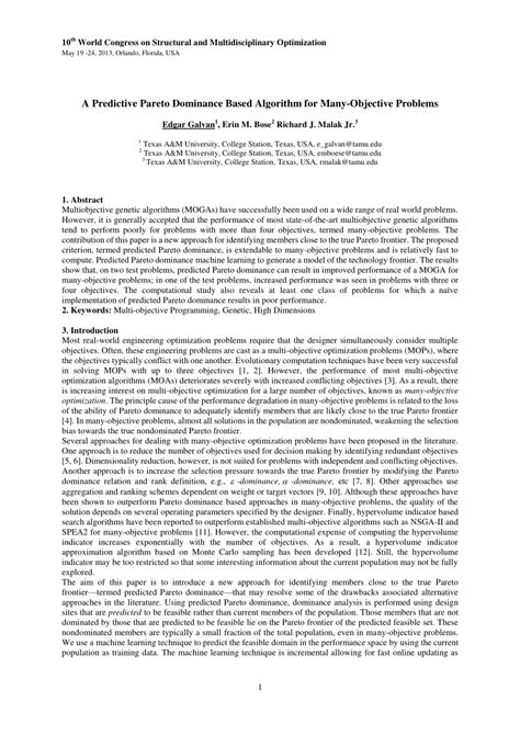 pdf a predictive pareto dominance based algorithm for many objective problems