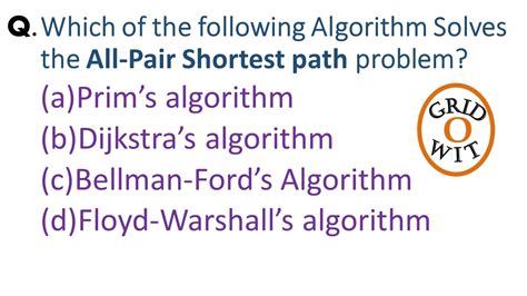 which of the following algorithm solves the all pair shortest path problem youtube