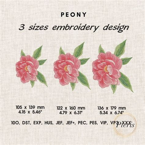 Elegant Peony Blossom Machine Embroidery Design Etsy