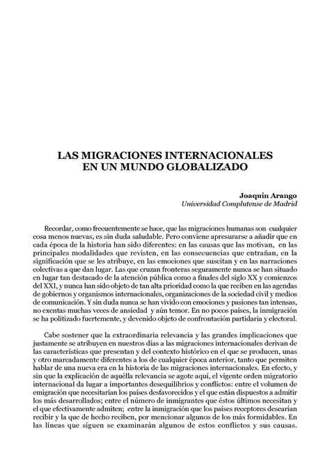 Arango 2007 Refugiados LAS MIGRACIONES INTERNACIONALES EN UN MUNDO