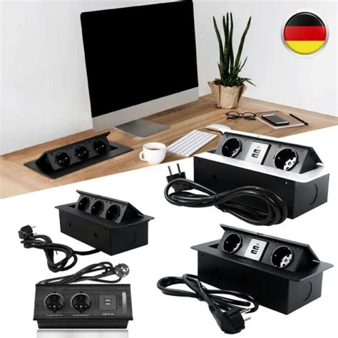 EINBAUSTECKDOSE TISCHSTECKDOSE FACH USB Wand Küche versenkbar Alu