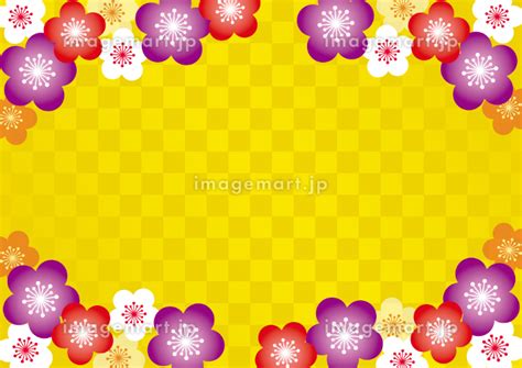 市松模様と梅の花の和風背景 金色 A3横のイラスト素材 182700402 イメージマート