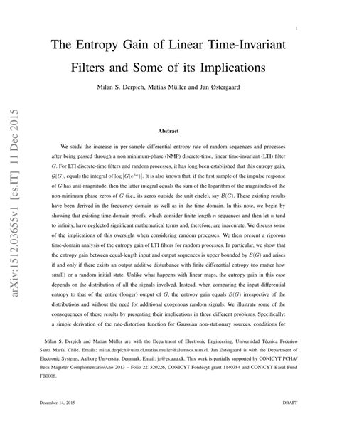 pdf the entropy gain of linear time invariant filters and some of its implications
