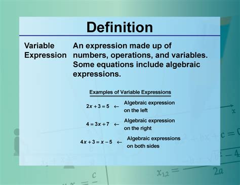 definition equation concepts variable expression media4math