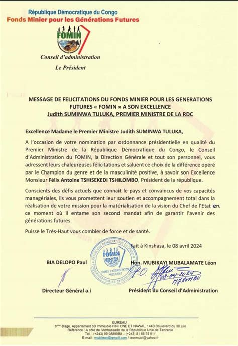 Rdc Les F Licitations Du Fonds Minier Judith Suminwa Nomm E