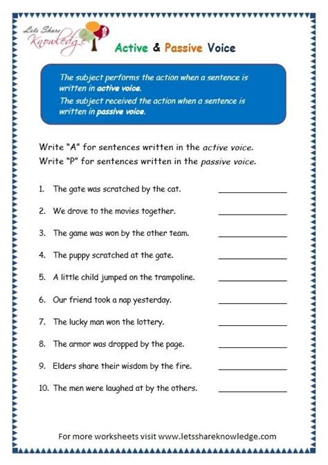 Grade Grammar Topic Active Passive Voice Worksheets Lets Share