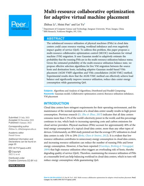 pdf multi resource collaborative optimization for adaptive virtual machine placement