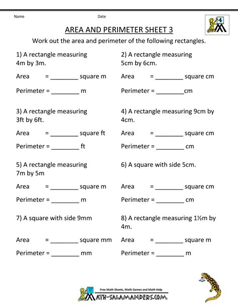 3rd Grade Area And Perimeter Worksheets