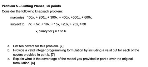 problem 5 cutting planes 20 points consider the