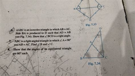6 abc is an isosceles triangle in which ab ac side ba is produced to d