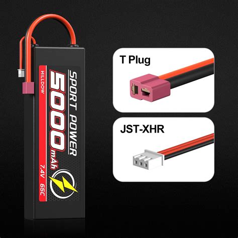 Hilldow Batería Lipo RC de 7 4V 2S 65C 5000mAh Lipos Hard Case Baterías