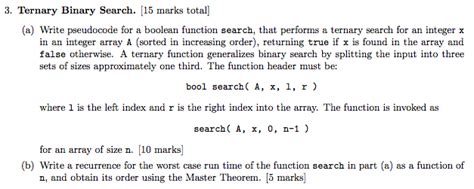 solved ternary binary search write pseudocode for a